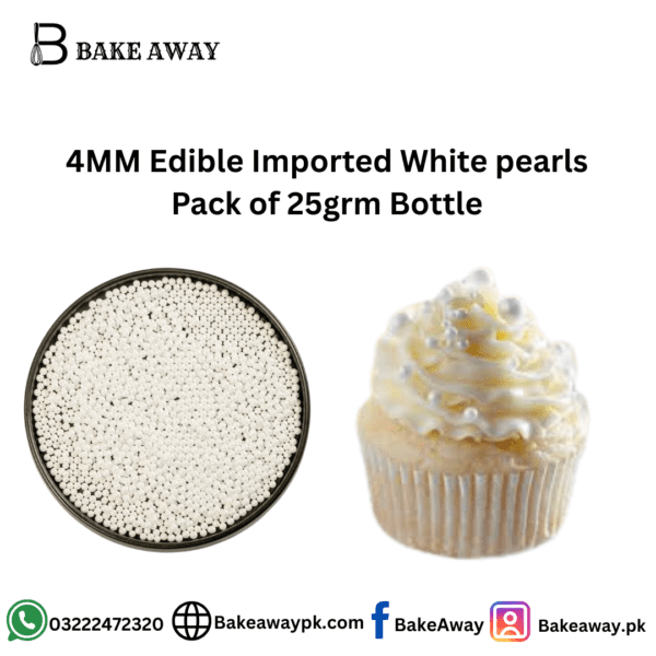 4MM Edible Imported White pearls Pack of 20grm Bottle – Bake Away